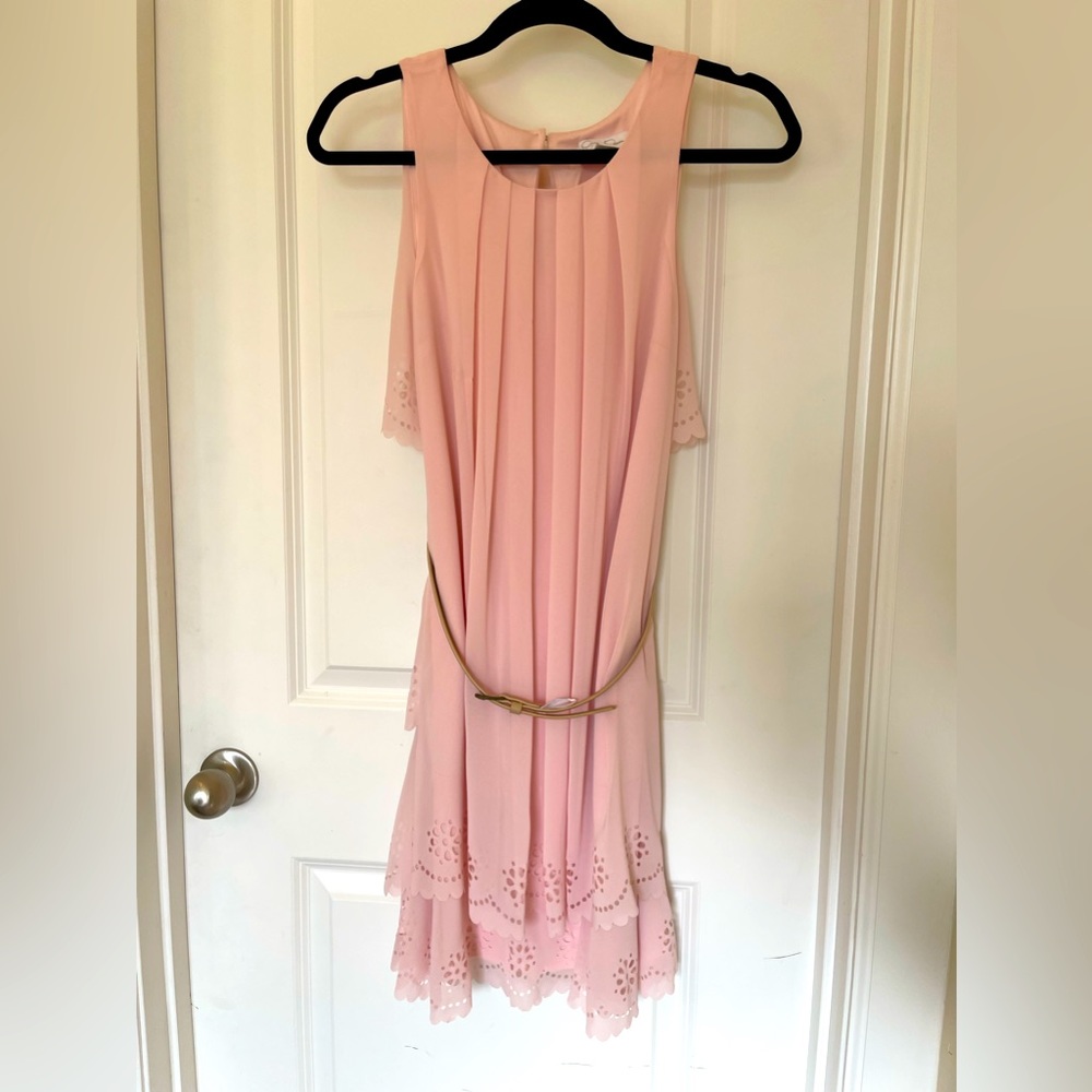 Jessica Simpson Pink Layer Dress With Beige Belt, Siz… - Gem